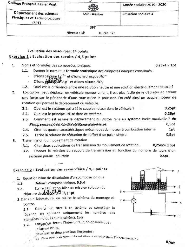PCT 3eme BEPC Blanc College Vogt Fevrier 2020 | PDF