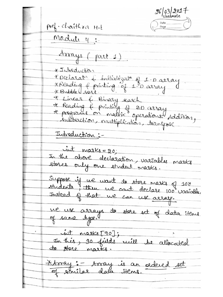 Module 3 - Arrays Notes | PDF