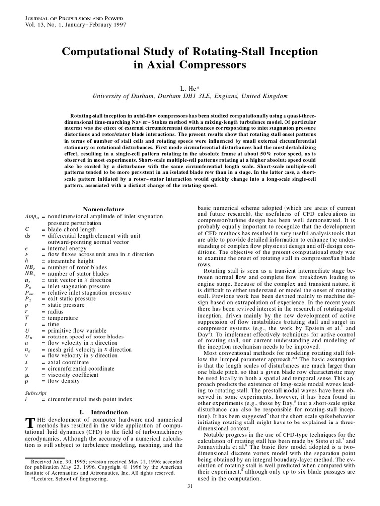 Computational Study of Rotating-Stall Inception in Axial Compressors | PDF | Turbine | Mechanics