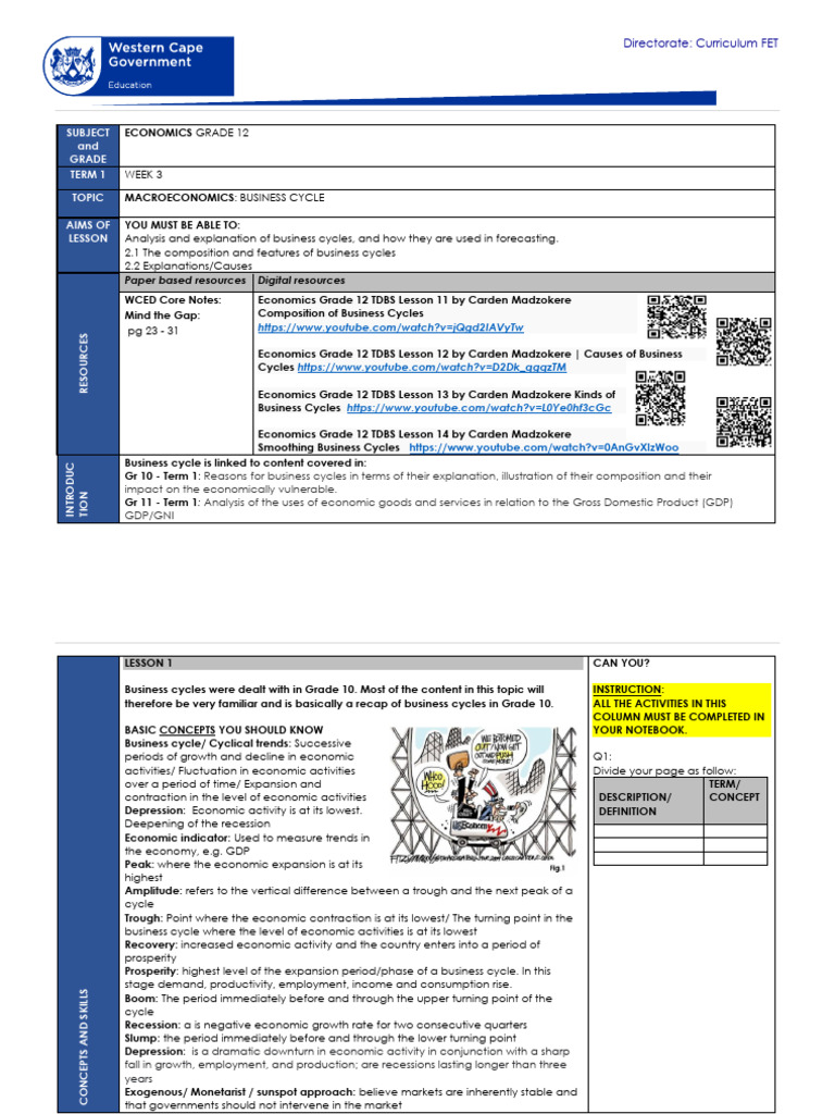 Economics Grade 12 Term 1 Week 3 - 2021 | PDF | Recession | Business Cycle