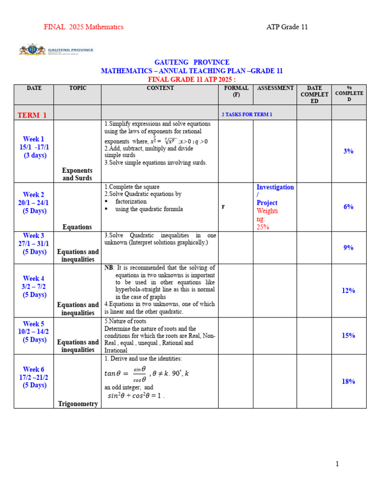 ATP GR 11 Maths 2025 (Final) | PDF | Circle | Perpendicular