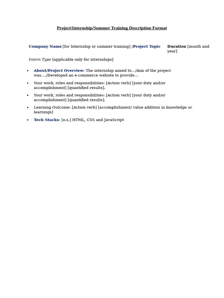 Internship-Summer Trainning-Project Description Format | PDF