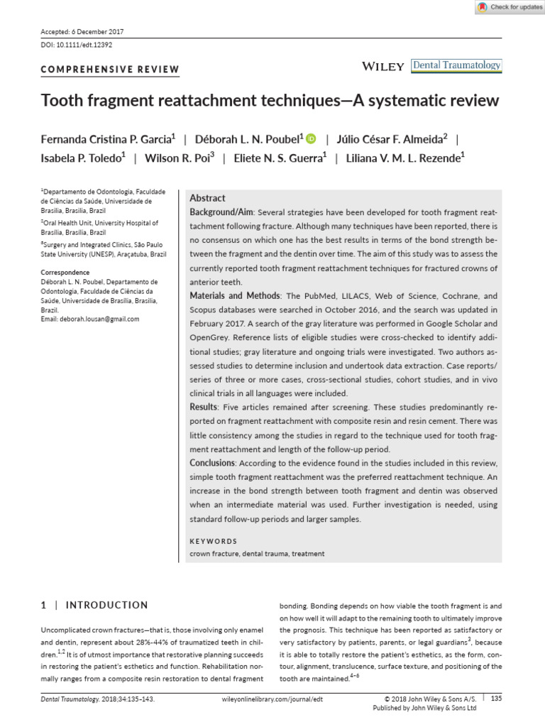Dental Traumatology - 2018 - Garcia - Tooth Fragment Reattachment ...