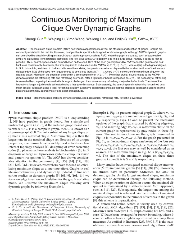 Continuous Monitoring of Maximum Clique Over Dynamic Graphs+++ | PDF | Vertex (Graph Theory ...