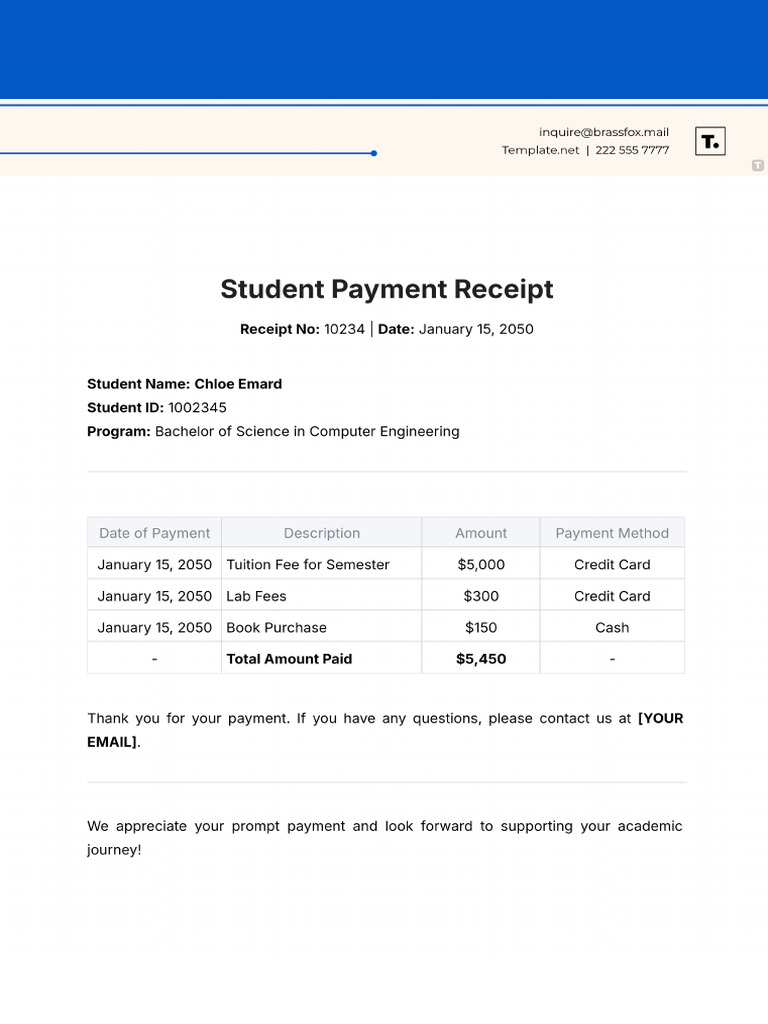 Student Payment Receipt Template | PDF