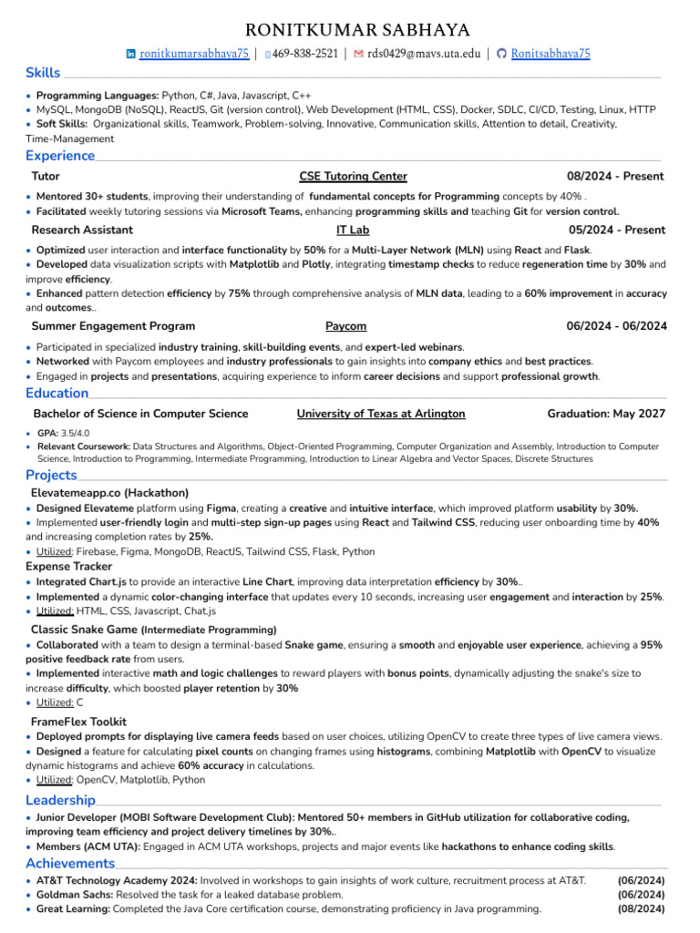 RonitkumarSabhaya Resume | PDF | Computer Programming | Usability