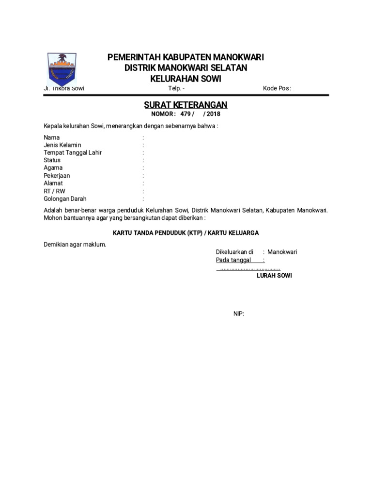 CONTOH BLANGKO SURAT PENGANTAR PERMOHONAN KTP _ KARTU KELUARGA KELURAHAN SOWI (1)-Converted | PDF