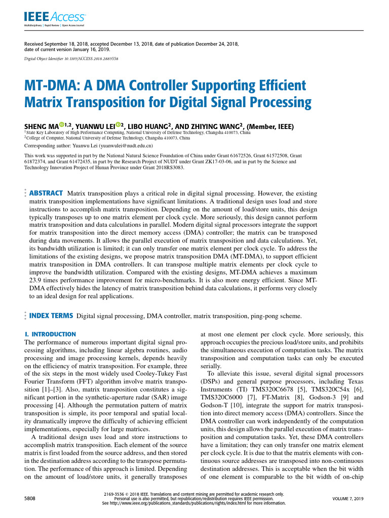MT-DMA a DMA Controller Supporting Efficient Matrix Transposition for ...