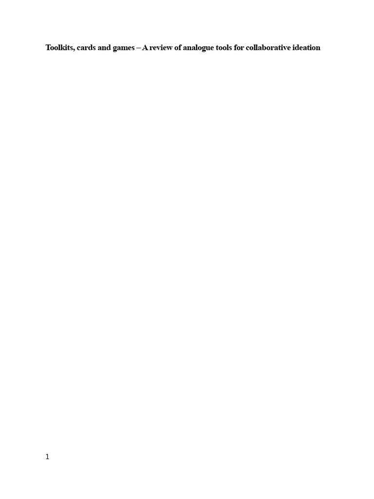 Toolkits, Cards and Games - A Review of Analogue Tools For Collaborative Ideation | PDF ...