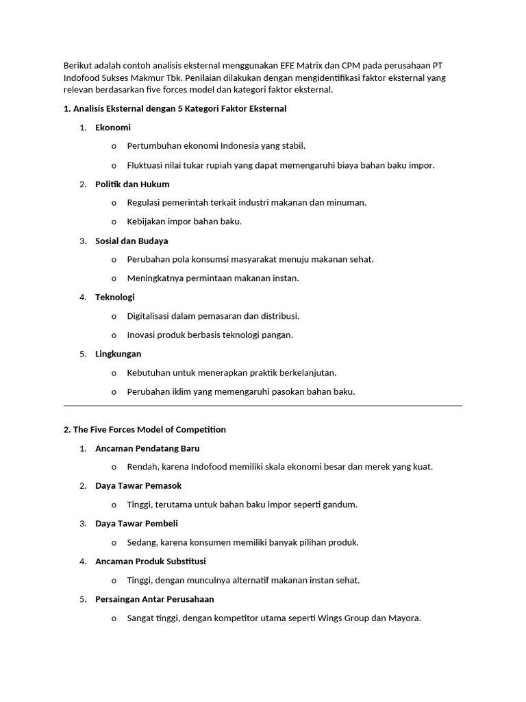 Berikut Adalah Contoh Analisis Eksternal Menggunakan EFE Matrix Dan CPM ...