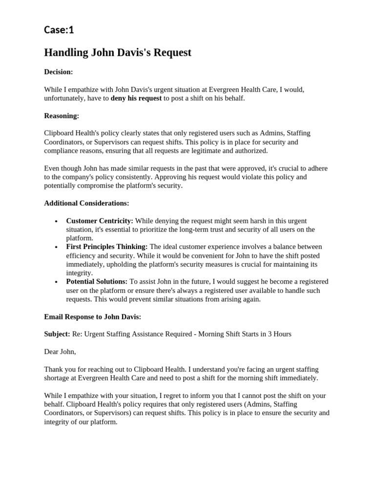 Case1 Handling John Davis | PDF