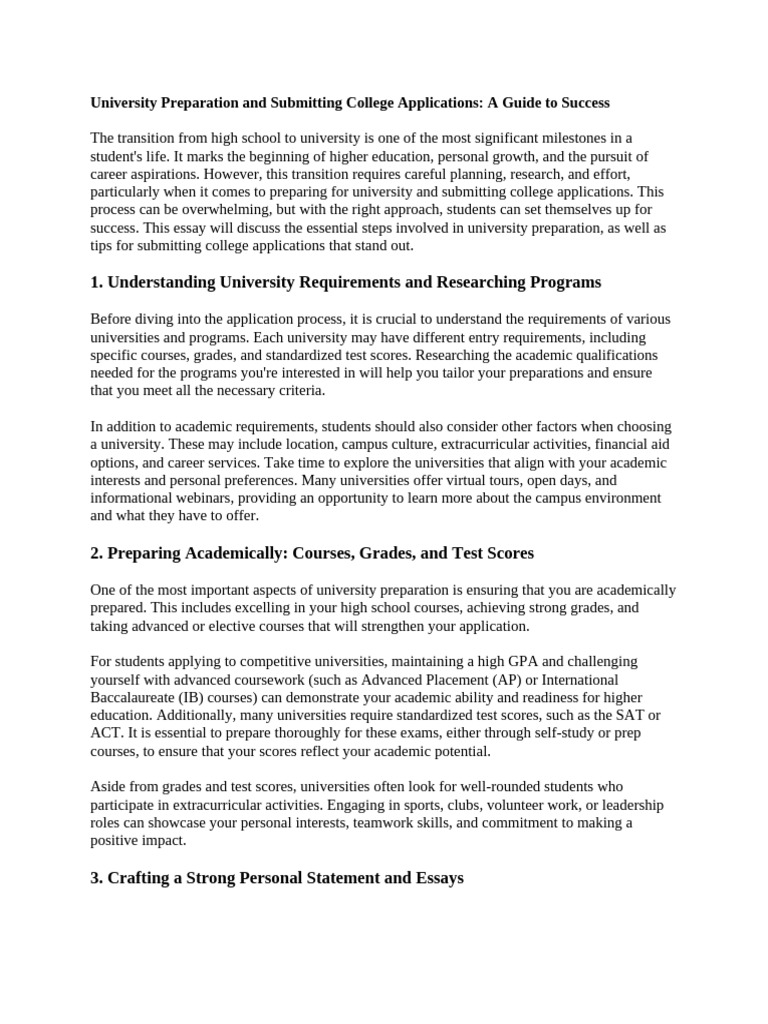 University Preparation and Submitting College Applications | PDF | Advanced Placement | Student ...
