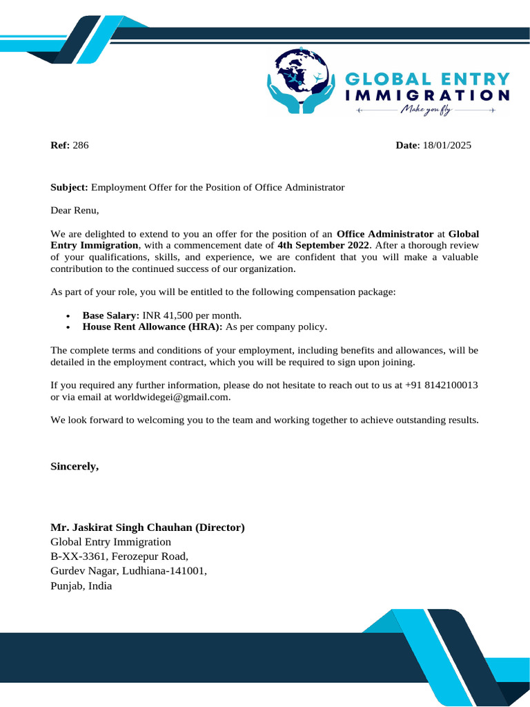 Office Administrator Job Offer Letter | PDF