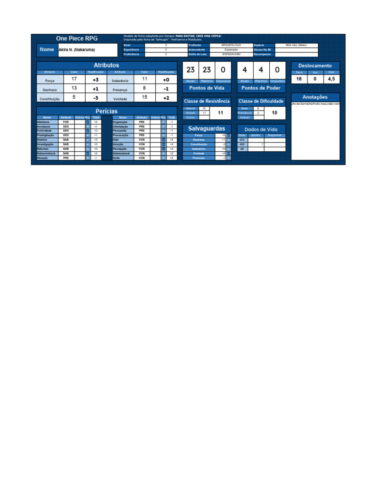 Ficha OP RPG 1.5 - Eduardo | PDF | Espada