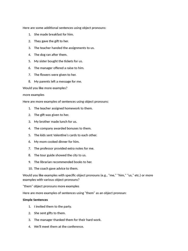 Here are some additional sentences using object pronouns | PDF | Verb ...