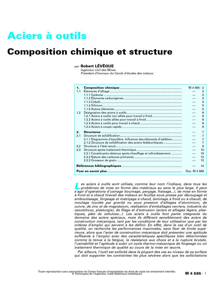 Composition chimique des aciers à outils | PDF | Acier | Chrome
