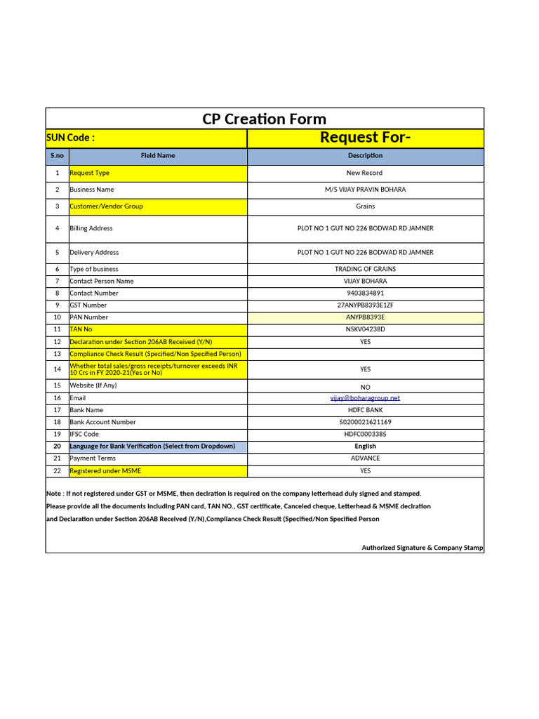 Account - CP Creation Form | PDF