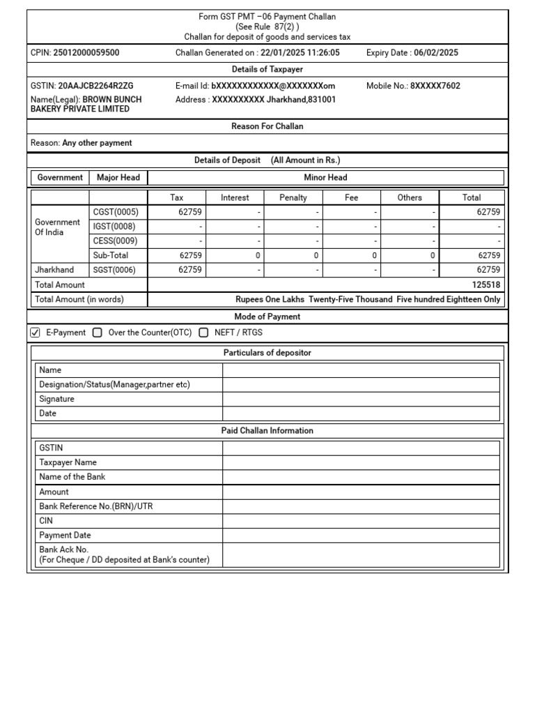 GST PMT-06 Payment Challan Details | PDF | Money | Public Finance