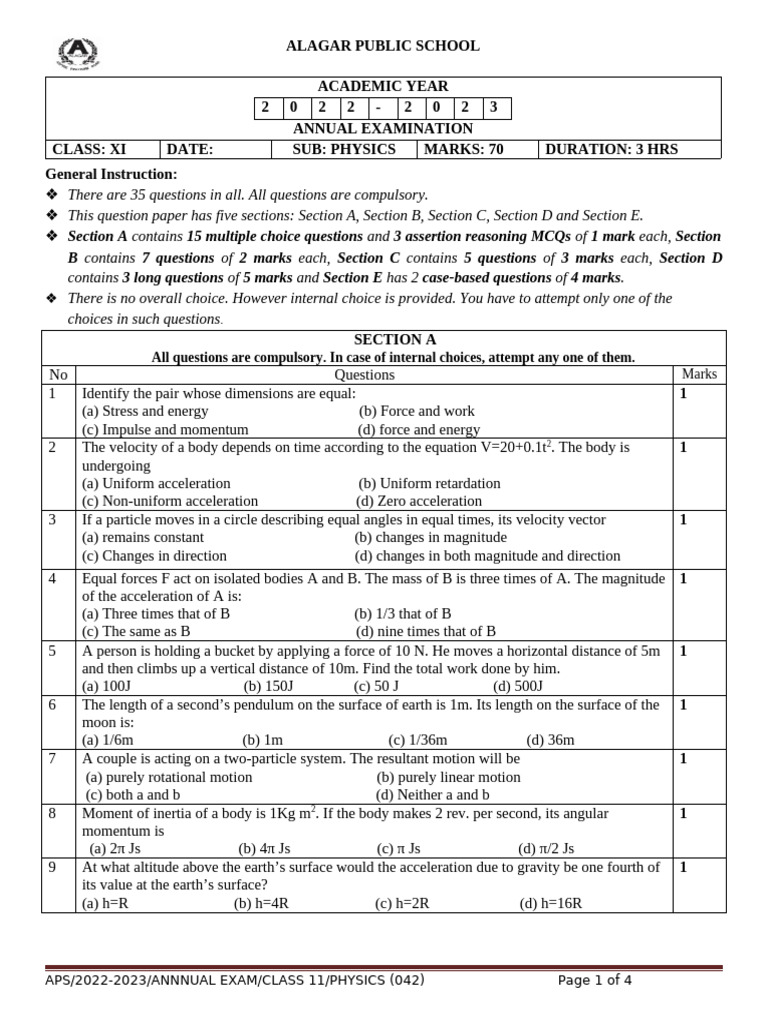 11 PHY ANNUAL QP | PDF | Deformation (Engineering) | Force