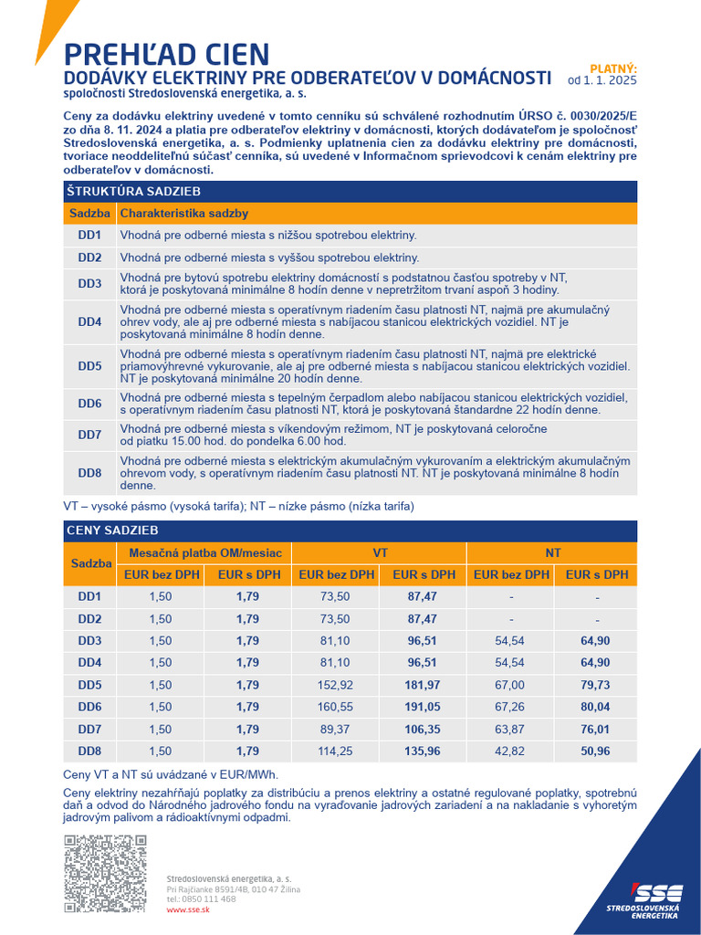 Prehlad Cien Dodavky Elektrina Dom Od 1 1 2025 | PDF