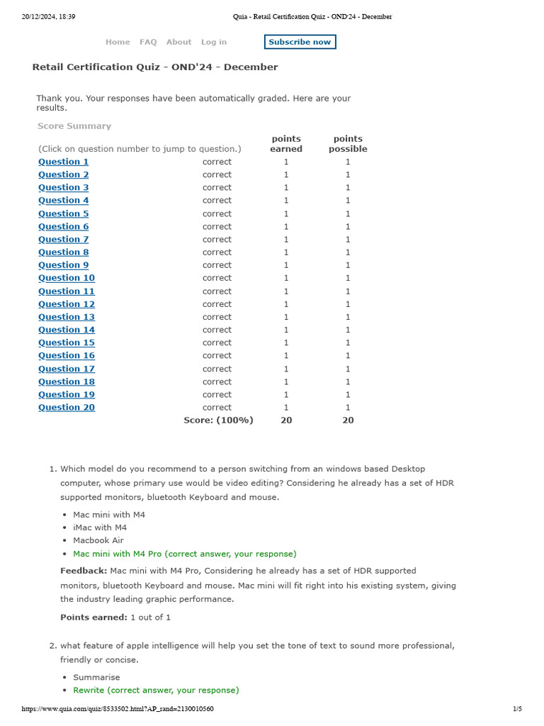 Quia - Retail Certification Quiz - OND'24 - December | PDF | Computing | Personal Computers