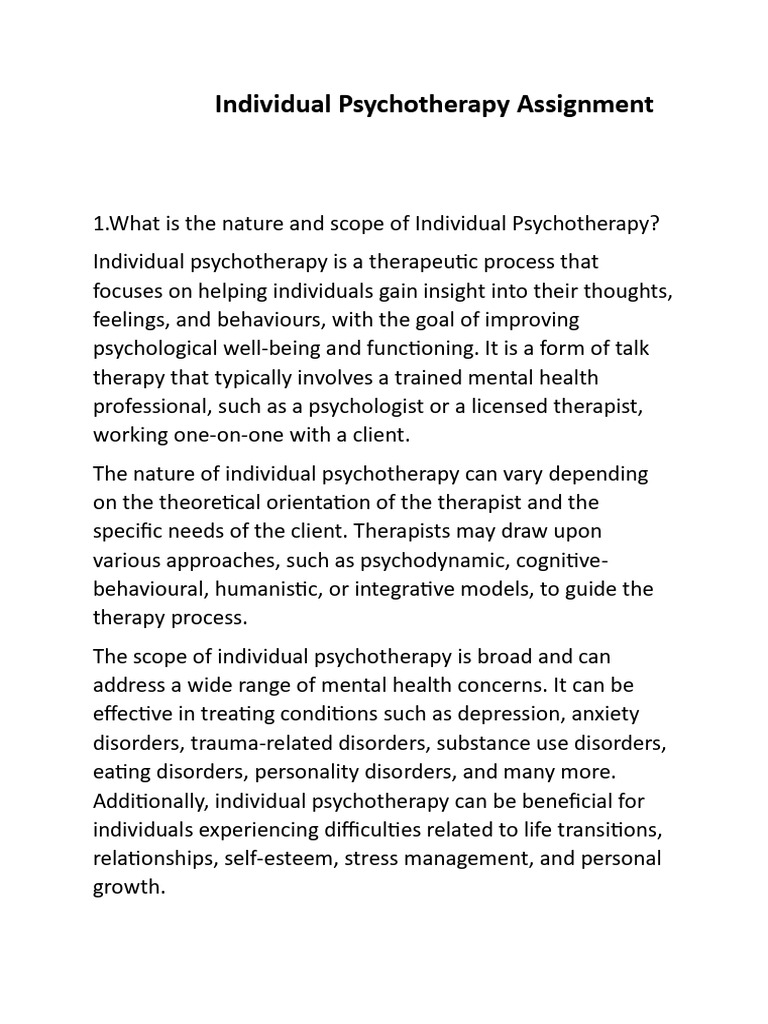 Individual Psychotherapy Assignment | PDF | Psychotherapy | Cognitive ...