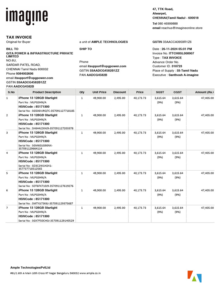 GITA POWER & INFRASTRUCTURE PRIVATE LIMITED Final Invoice | PDF ...