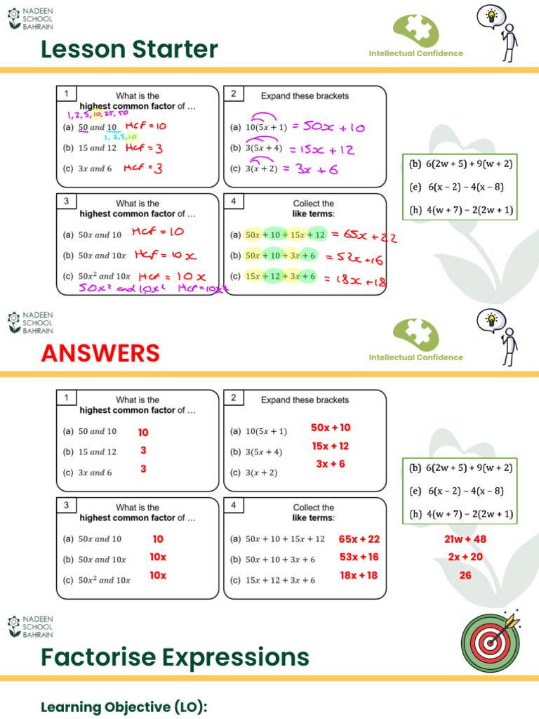 Kami Export - 2 - Factorise Linear Expressions | PDF | Learning | Cognition
