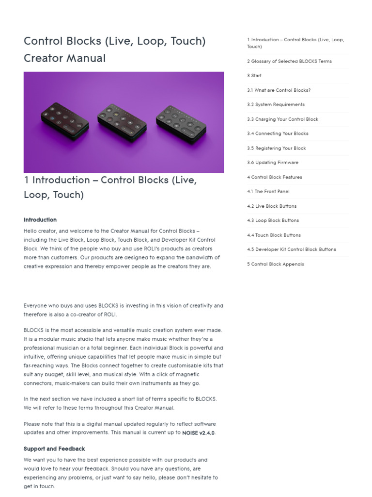 Control Blocks (Live Loop Touch) Creator Manual ROLI Support | PDF