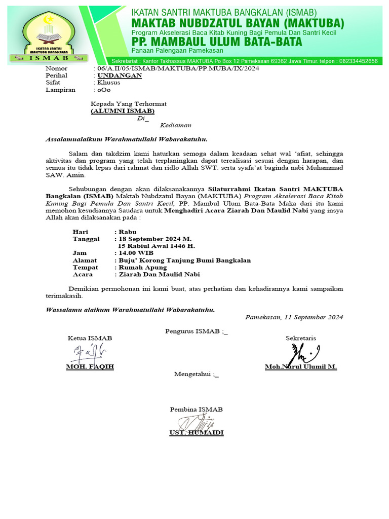 Undangan Ziarah dan Maulid Nabi ISMAB | PDF
