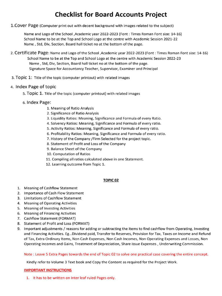 Checklist For Board Accounts Project 2022-23 | PDF