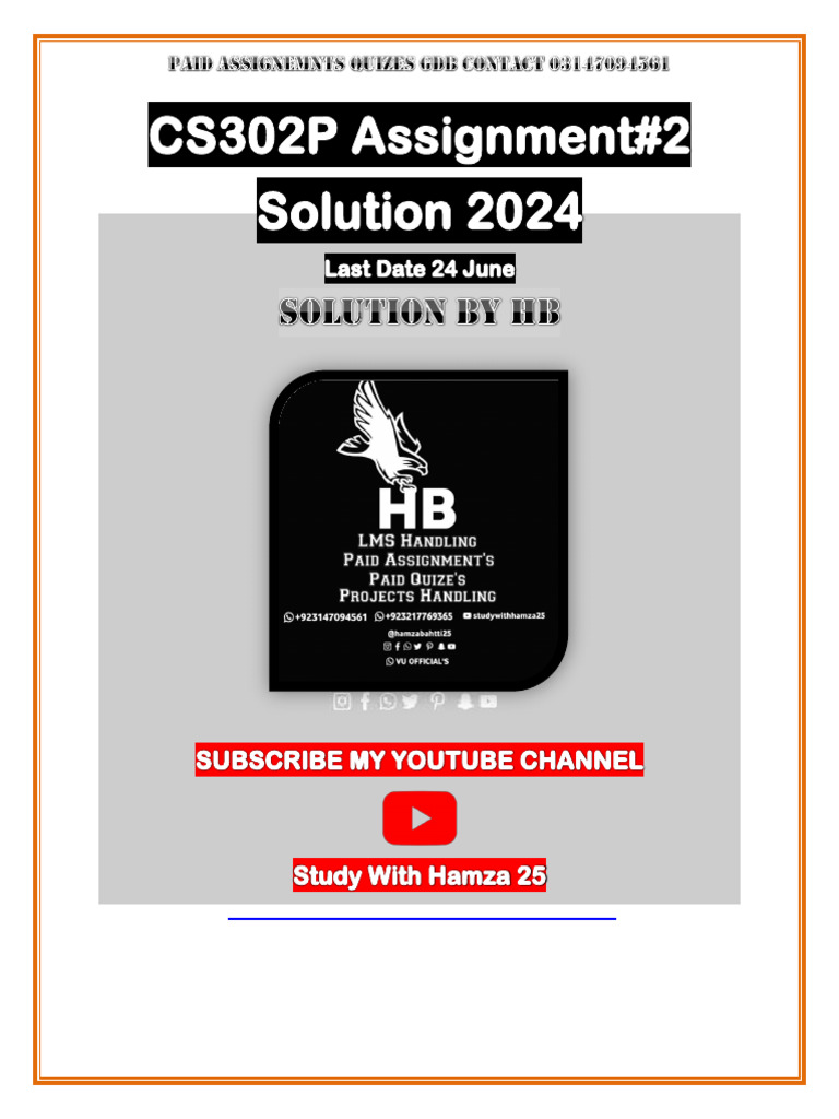 Cs302p Assignment2 Solution 2024 By Hb Pdf 3501