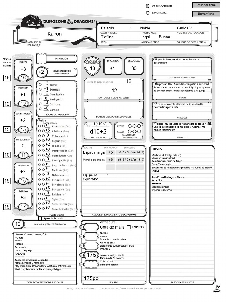 Ficha D&D - KAIRON | PDF