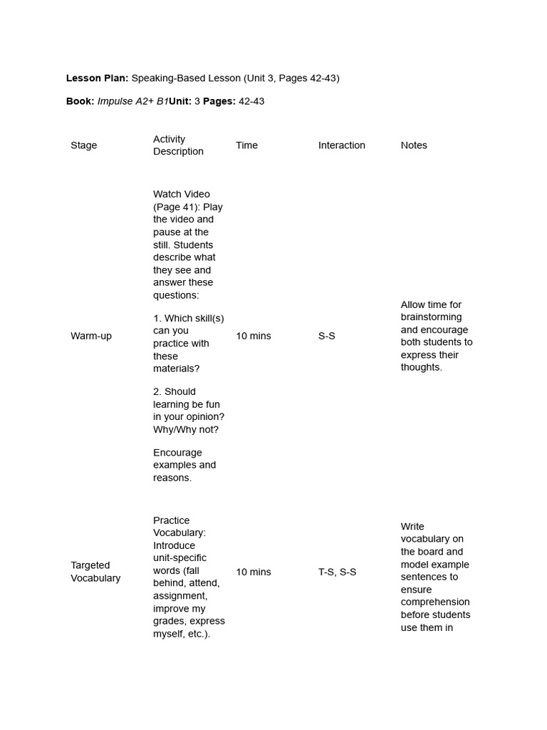 Lesson Plan Page 42 Grammar Present Perfect | PDF | Lesson Plan ...