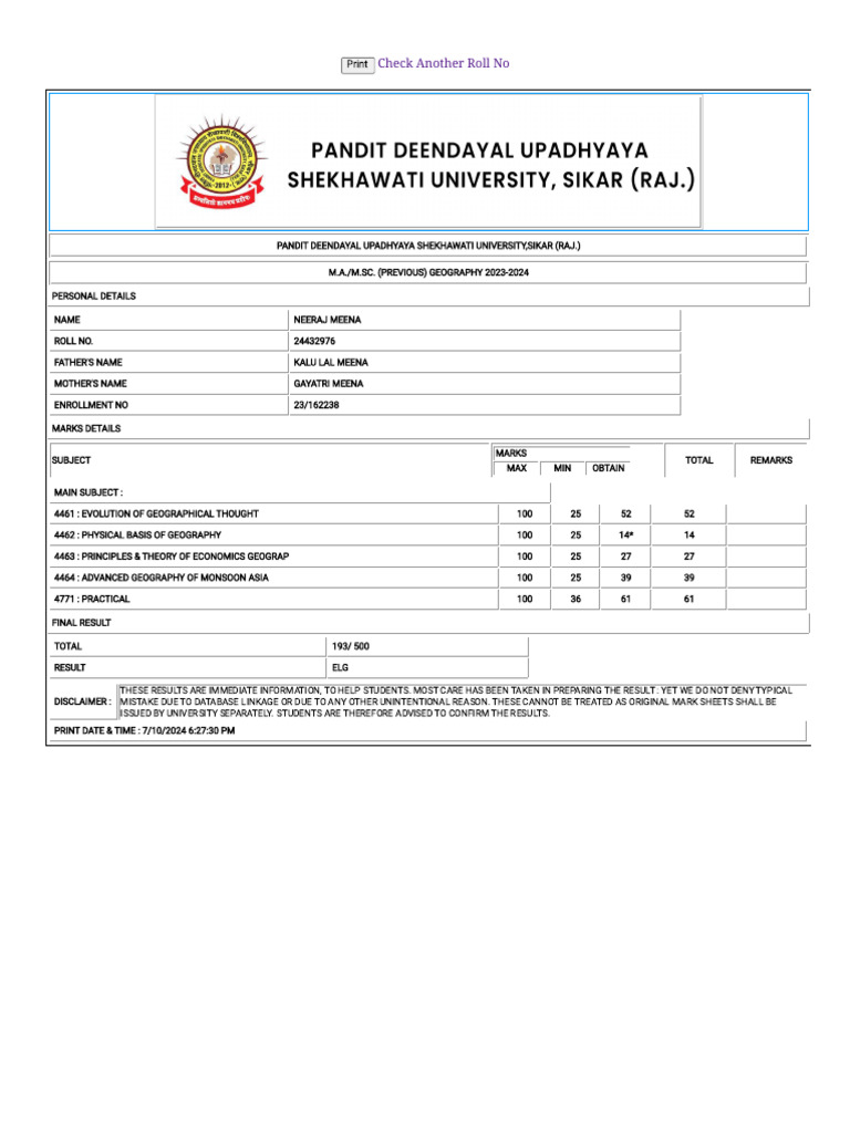 Pandit Deendayal Upadhyaya Shekhawati University, Sikar (Raj.) | PDF