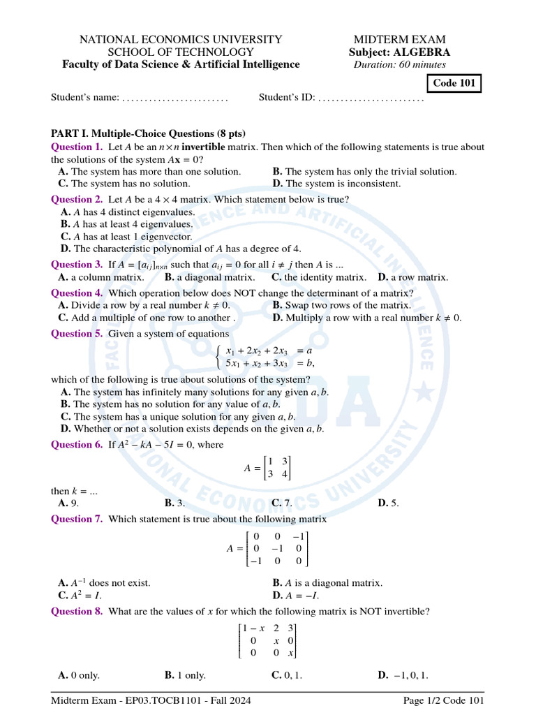 Midterm_1 | PDF | Eigenvalues And Eigenvectors | Matrix (Mathematics)