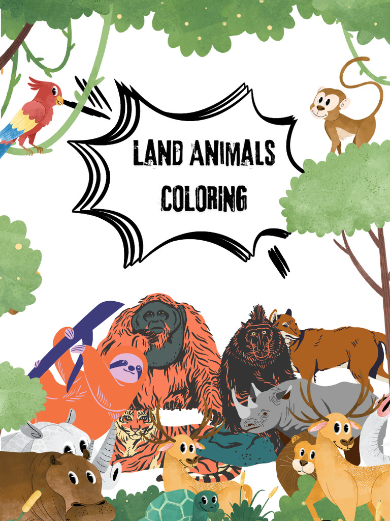 Land Animals Coloring Pages Activity Worksheet in Black and White ...