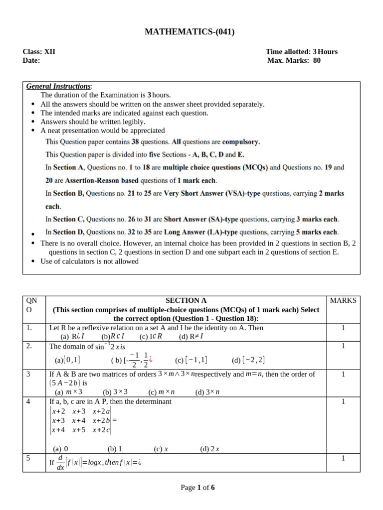 Grade 12-MATH -PREBOARD 2-QP | PDF | Multiple Choice | Geometry