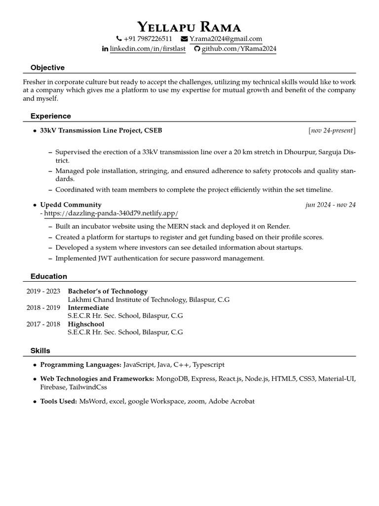Resume For Freshers | PDF