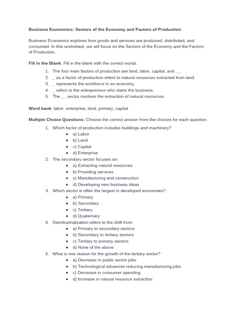 Business Economics - Sectors of The Economy and Factors of Production | PDF