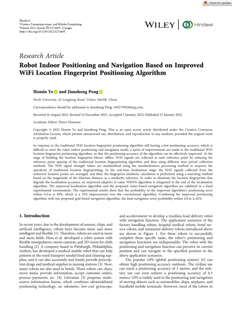 Robot Indoor Positioning and Navigation Based on Improved WiFi Location Fingerprint Positioning ...