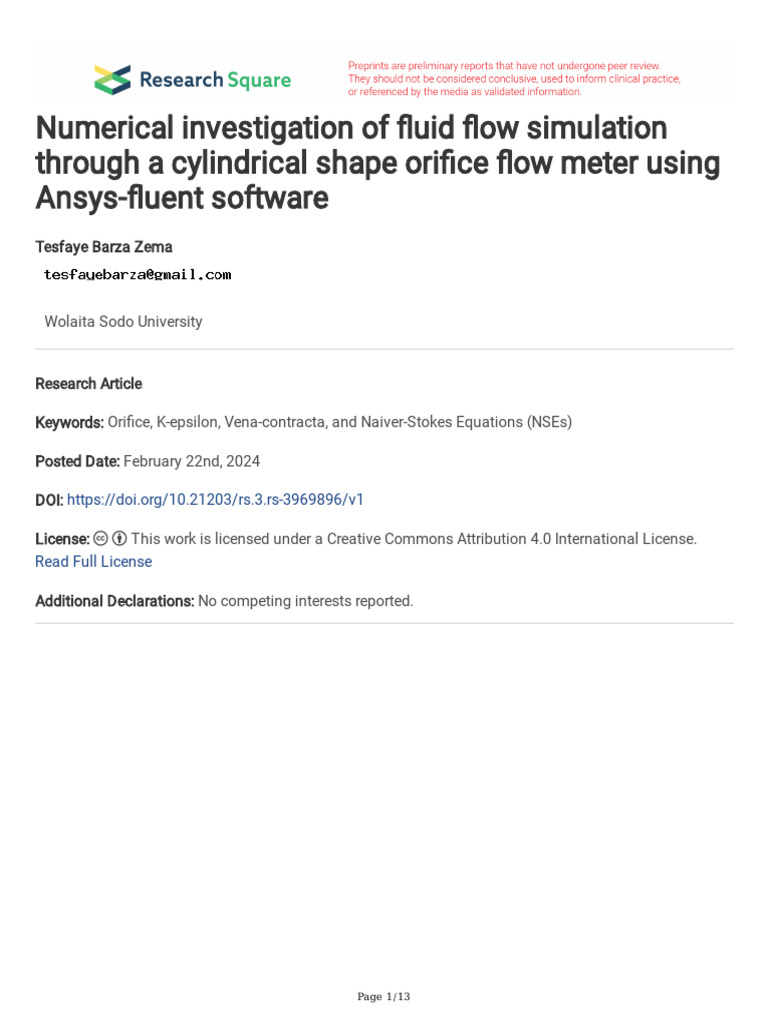 Fluid Flow Simulation in Orifice Meter | PDF | Fluid Dynamics | Navier–Stokes Equations