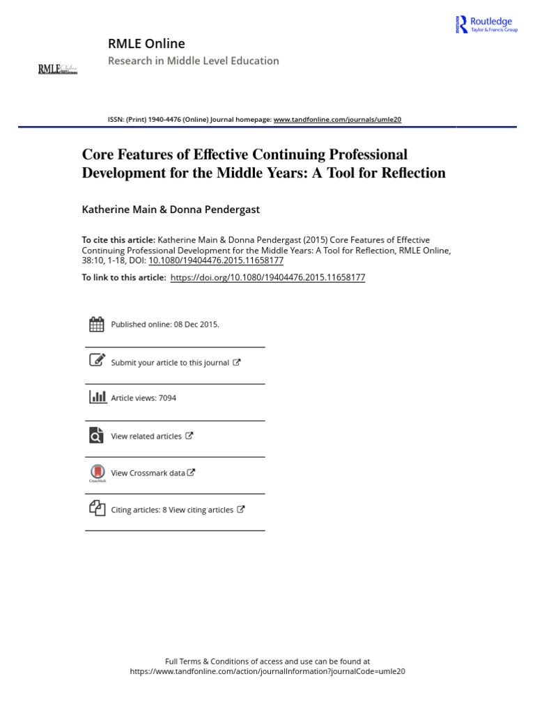 Katherine Core Features of Effective Continuing Professional Development For The Middle Years A ...