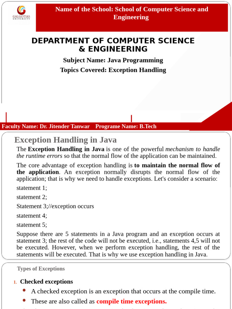 9 Exception Handling | PDF | Runtime System | Inheritance (Object Oriented Programming)