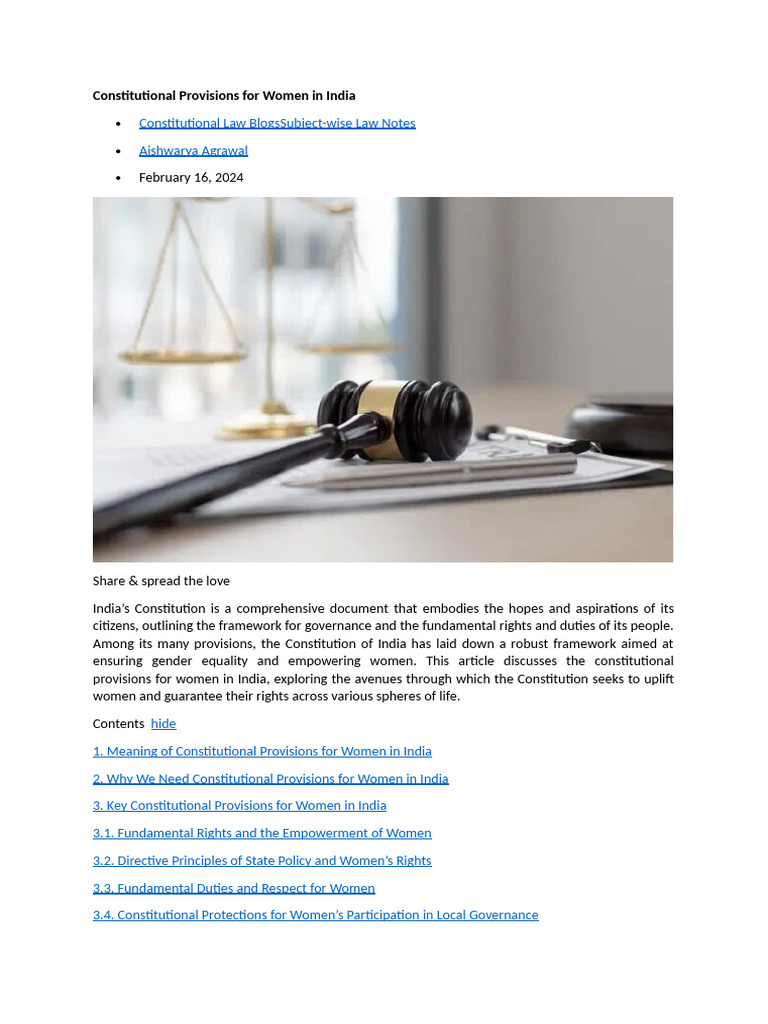 Constitutional Provisions for Women's Rights | PDF | Equal Opportunity ...