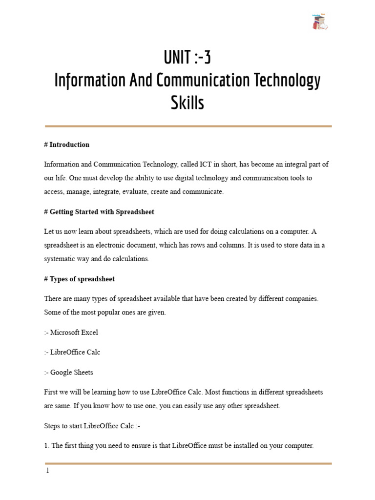Unit 3 - ICT Skills-IV | PDF | Spreadsheet | Worksheet