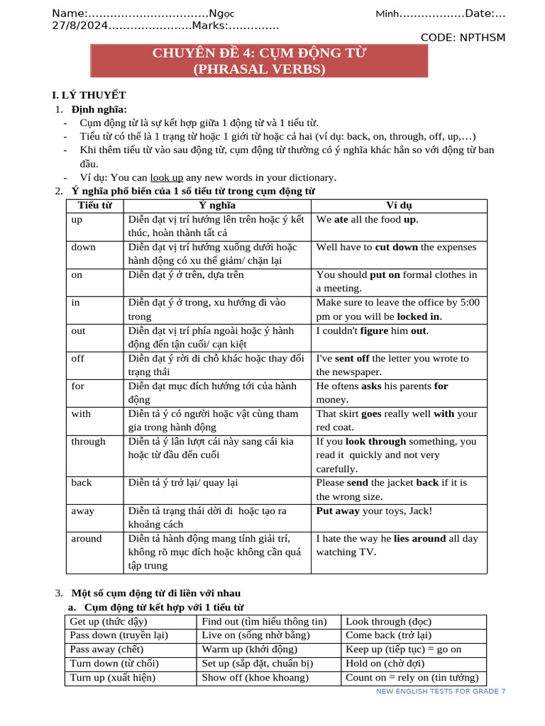 T3 - 27 - 08-4. C M Đ NG T (Phrasal Verbs) (V10NPTHSM) | PDF