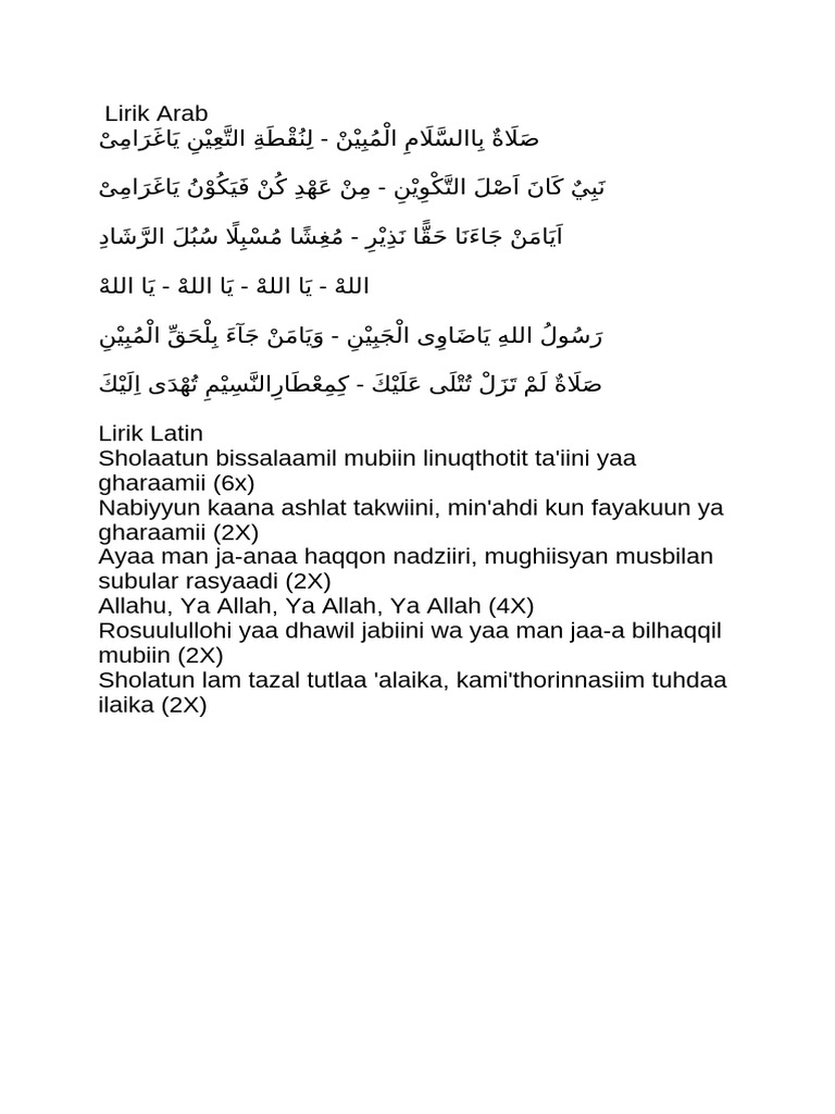 Lirik Sholatun | PDF