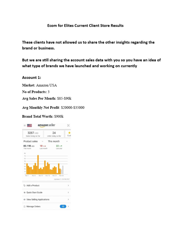 Ecom for Elites Current Client Store Results | PDF