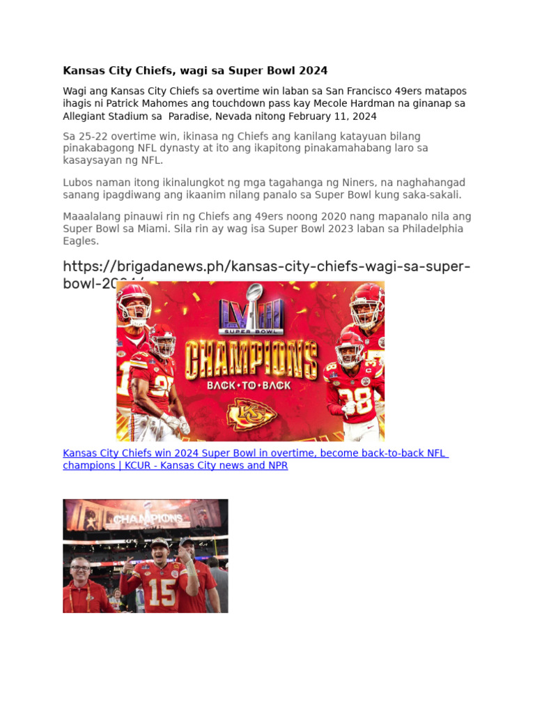 Kansas City Chiefs, Wagi Sa Super Bowl 2024 | PDF